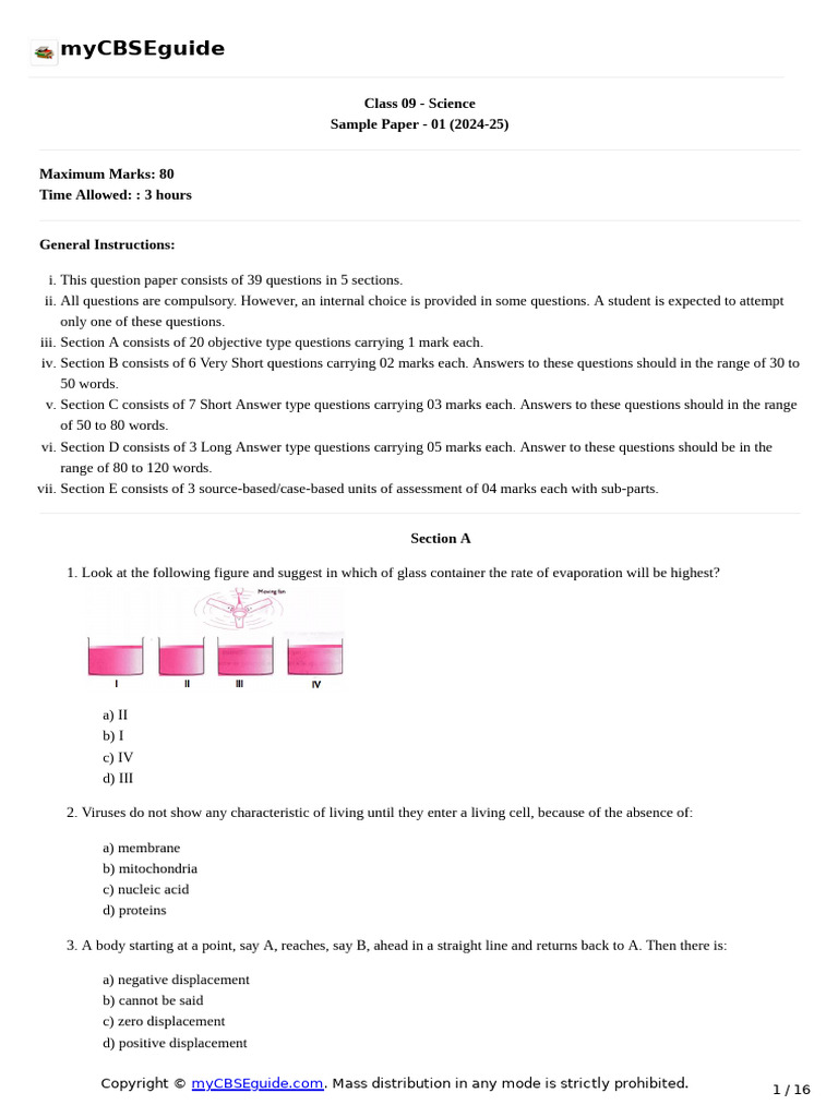 Gr9 Science Practice Paper 2024-25 | PDF | Colloid | Tissue (Biology)