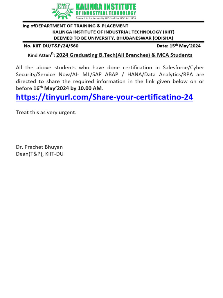 Urgent Certification Submission for 2024 Graduates | PDF