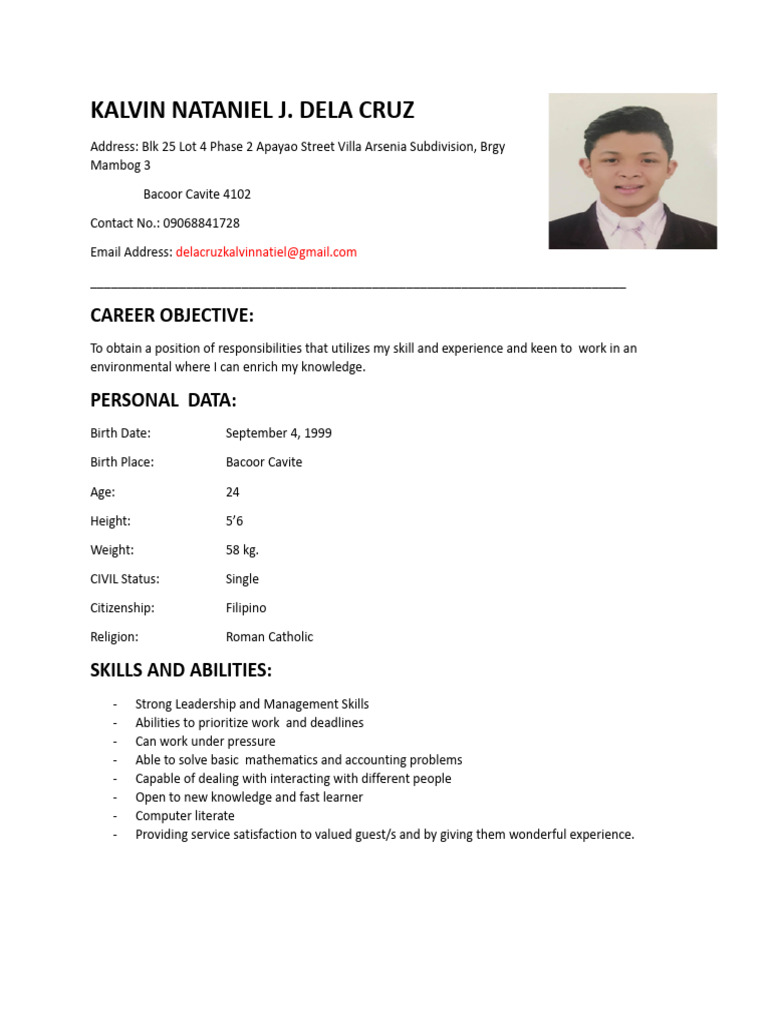 New Kalvin Dela Cruz Resume | PDF