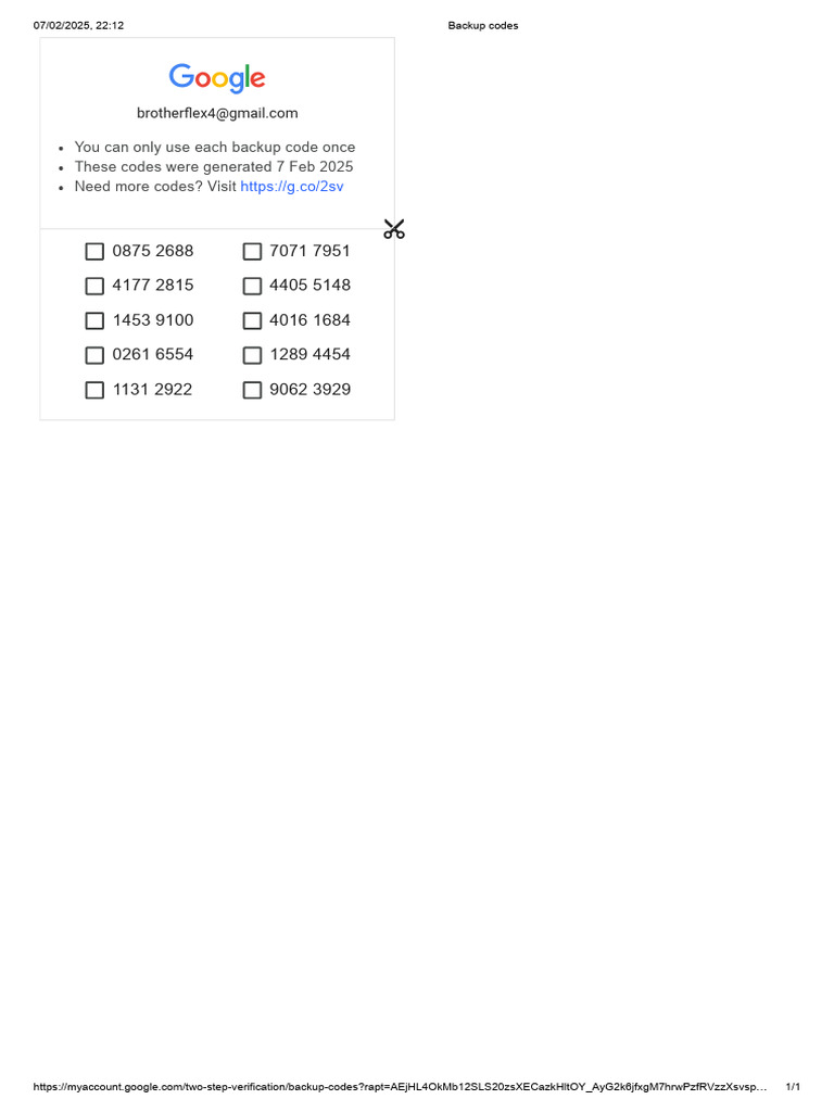 Backup Codes Brother Flex | PDF