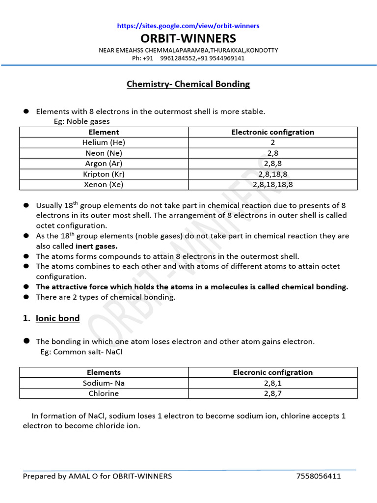 Class 9 Chemistry: Chemical Bonding Notes | PDF | Chemical Compounds ...