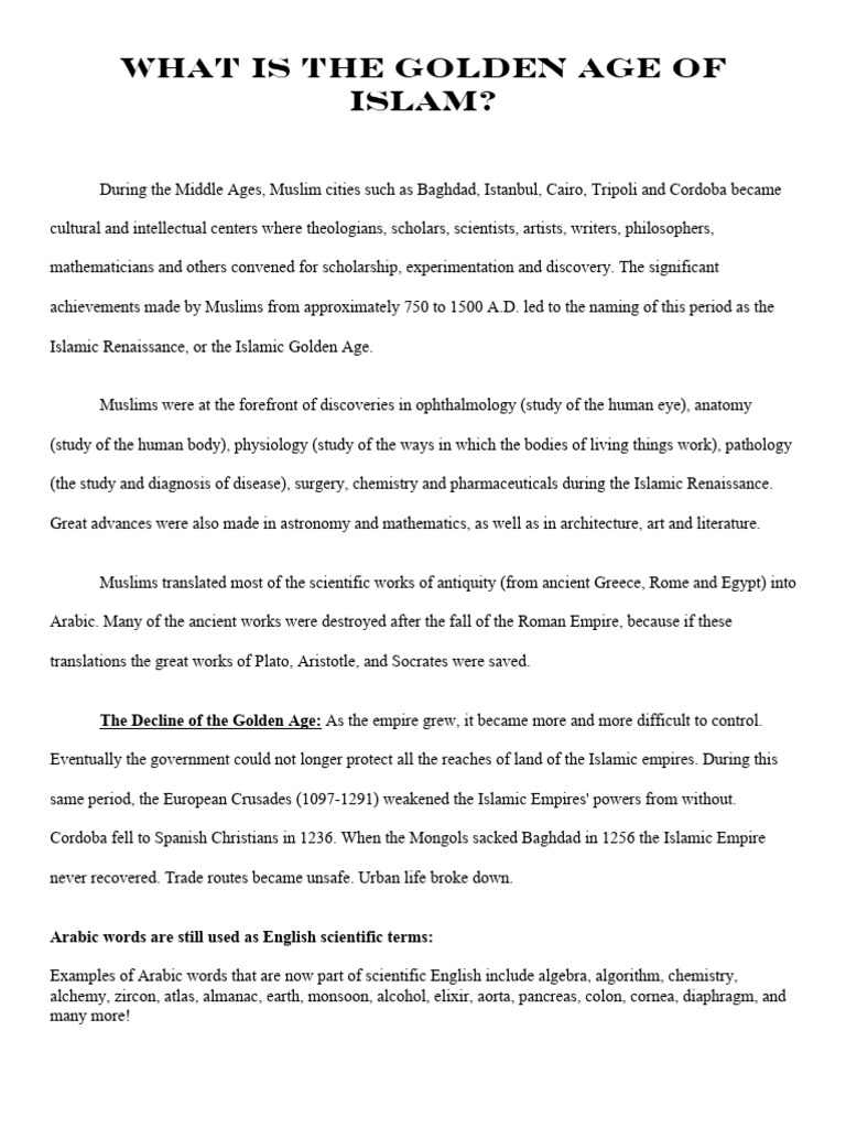 What Is The Golden Age of Islamic World | PDF | Pharmacy | Surgery