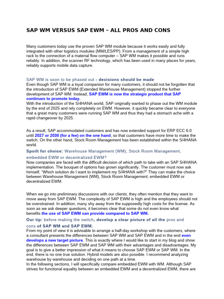 Sap Wm Versus Sap Ewm | PDF | Mobile App | Warehouse