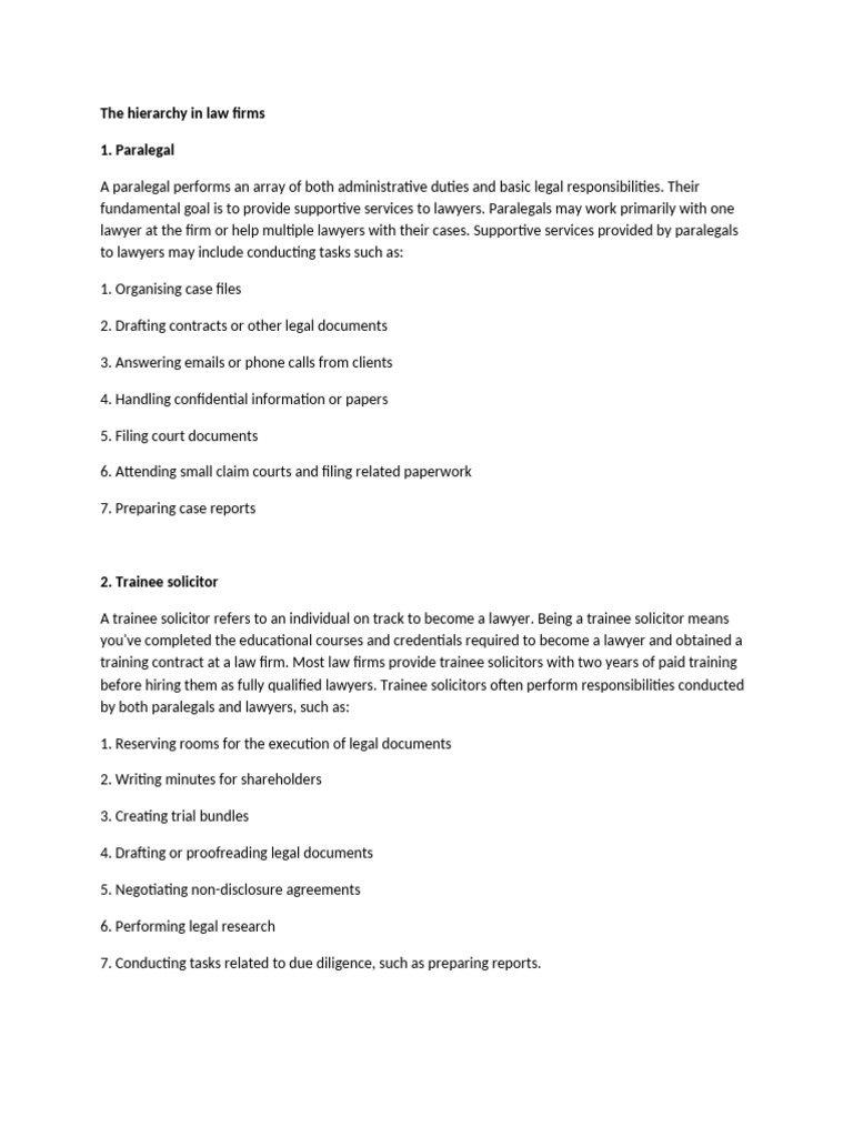 Law Firm Hierarchy Explained | PDF | Paralegal | Lawyer