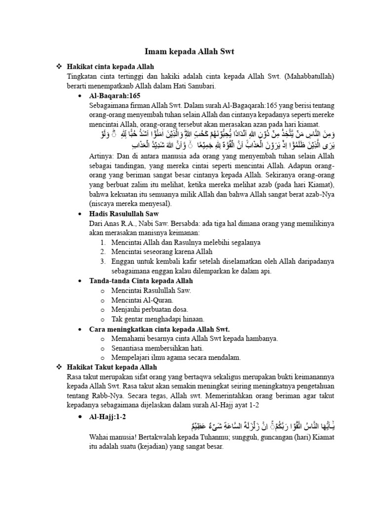 Cinta dan Takut kepada Allah Swt | PDF