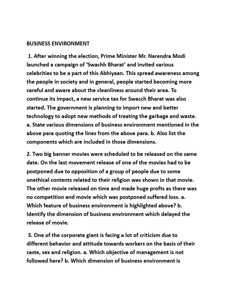 BUSINESS ENVIRONMENT Case Study | PDF | Economies