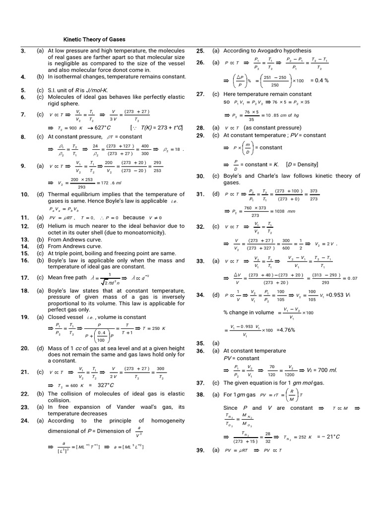 KTG Question Bank Solutions | PDF | Gases | Chemistry