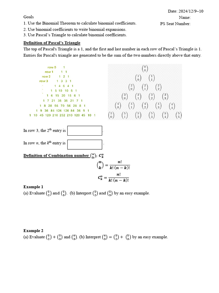 G11 9-2 The Binomial Theorem 3 | PDF