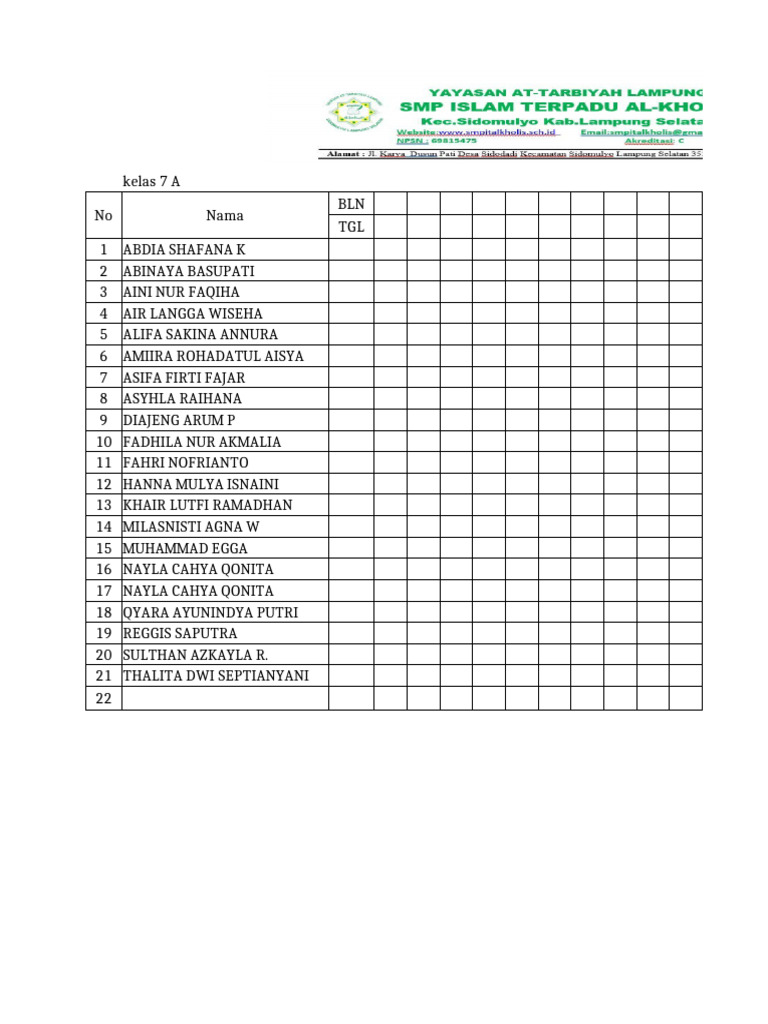 Contoh Absen Terbaru 2024 2025 | PDF