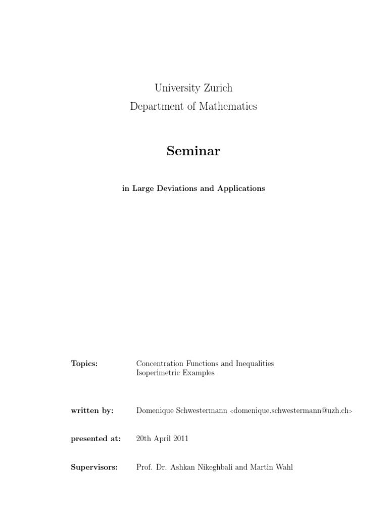Seminar in Large Deviations and Applications | PDF | Median | Mathematical Analysis