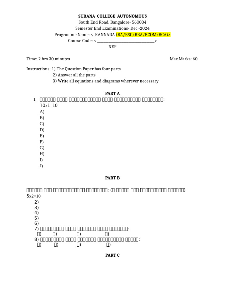 NEP Kannada QP 2024 | PDF