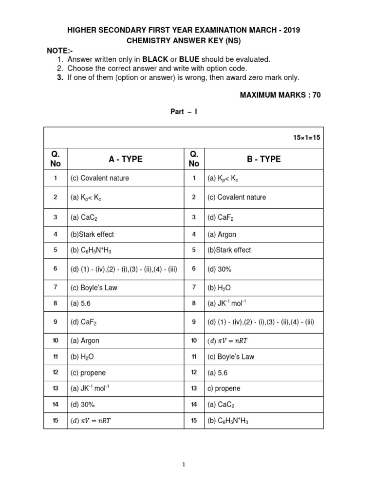 Chemistry Answer Key for 2019 Exam | PDF | Chemical Elements | Chemical ...