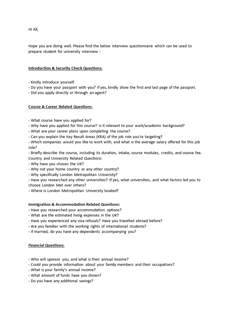 LMU Sample Interview Questions | PDF