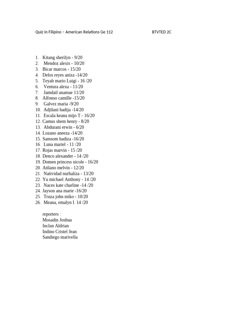 Quiz in Ge 112 Fil-Am Relations | PDF