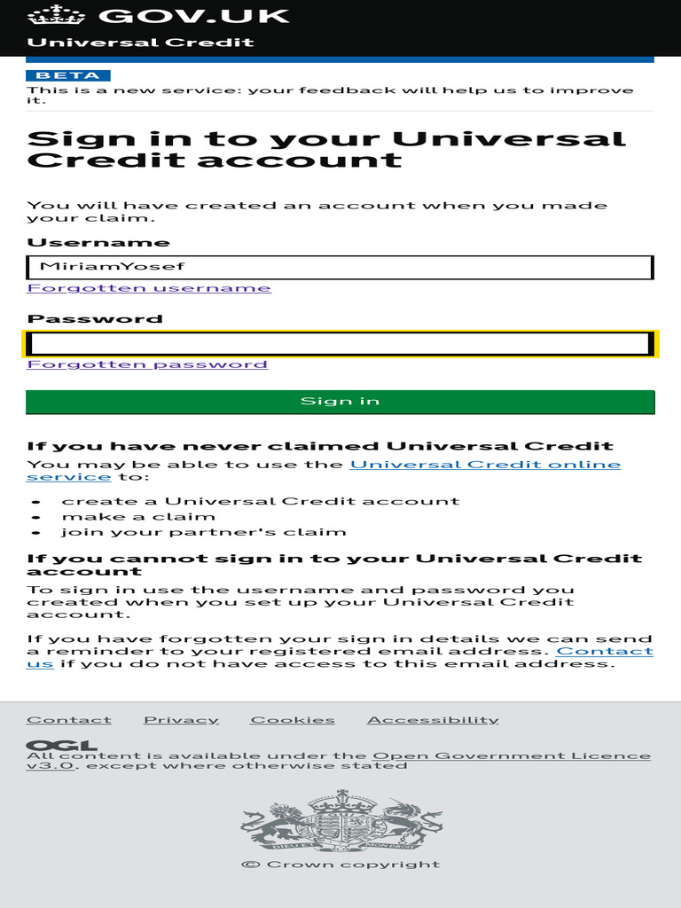 Sign in To Your Universal Credit Account - Universal Credit | PDF