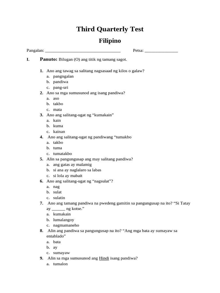 3rd Quarterly Test Filipino OK | PDF