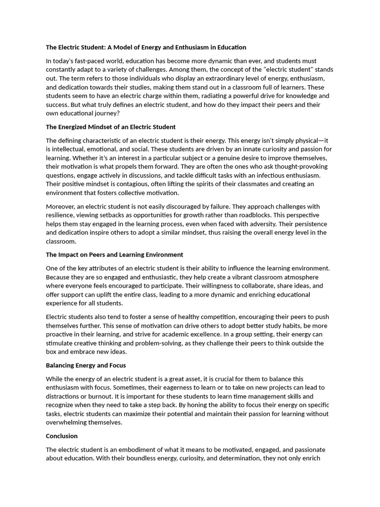 The Electric Student | PDF | Learning | Mindset