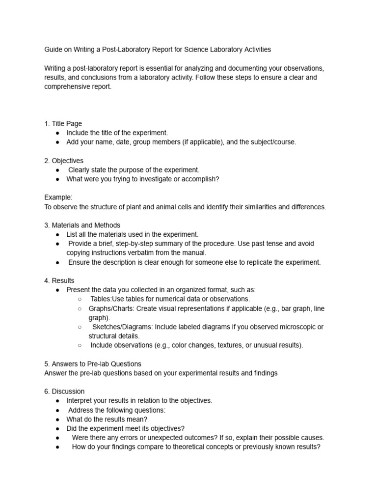 Guide On Writing A Post Laboratory Report For Science Laboratory Activities | PDF | Experiment ...