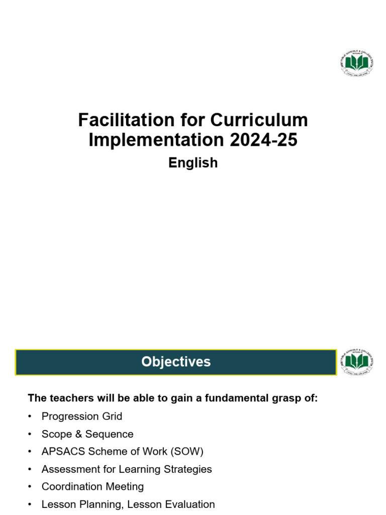 Curriculum Facilitation Guide 2024-25 | PDF | English Language | Learning