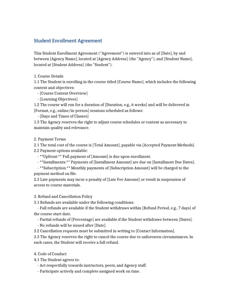 Student Enrollment Agreement | PDF | Subscription Business Model | Common Law