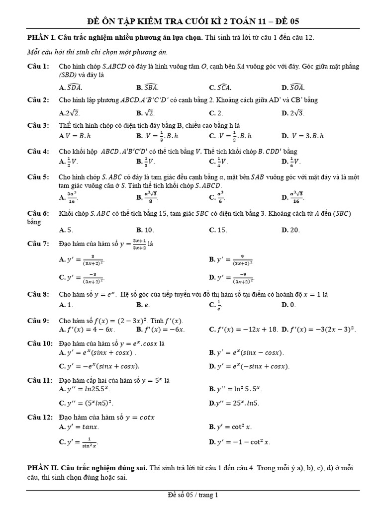 ĐỀ ÔN CK2 TOÁN 11 ĐỀ 05 | PDF