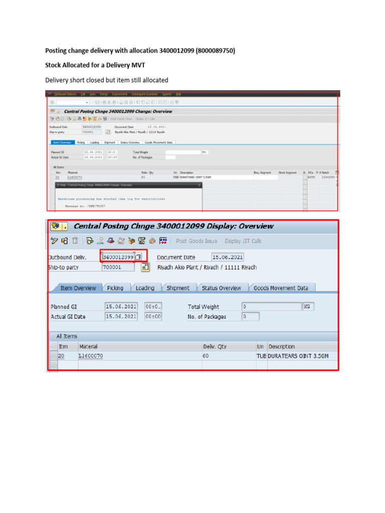 Posting Change Delivery With Allocation 3400012099 | PDF