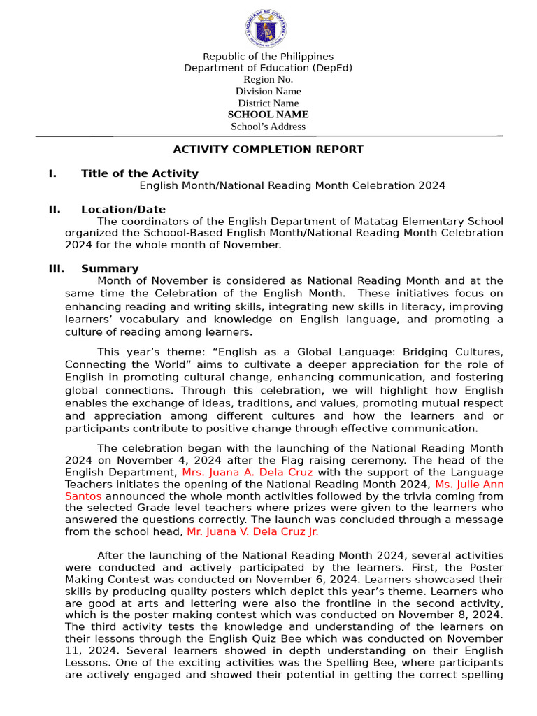 Activity Completion Report | PDF | Storytelling | Cognition