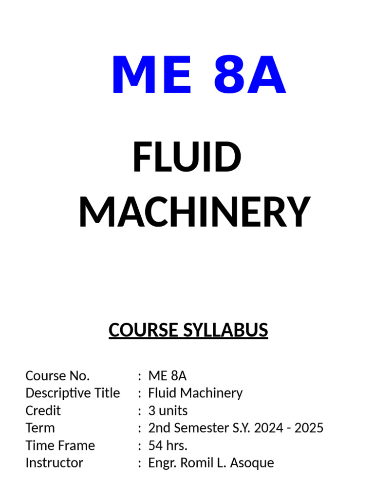 Fluid Machinery Course Syllabus | PDF | Pump | Fluid Dynamics