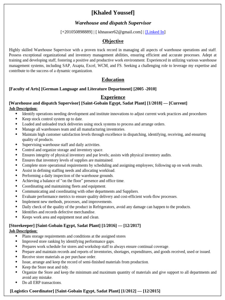 CV Khaled 20youssef 20 (1) - 2 | PDF | Warehouse | Inventory