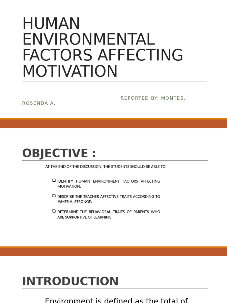 HUMAN ENVIRONMENTAL FACTORS AFFECTING MOTIVATION | PDF
