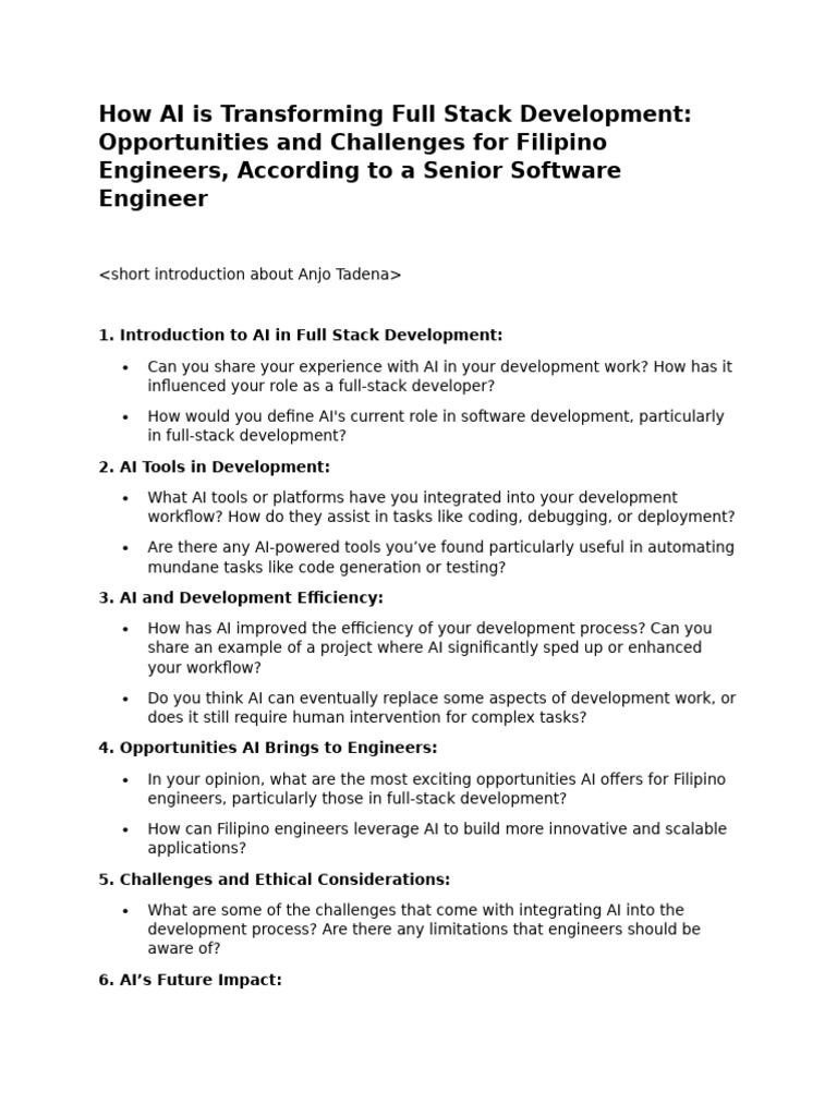 Anjo Tadena - How AI Is Transforming Full Stack Development | PDF | Artificial Intelligence ...