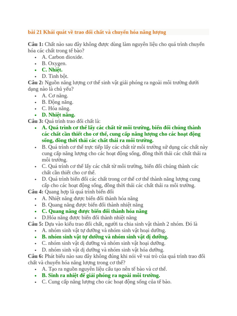 Bo Cau hoi trac nghiem phan sinh KHTN 7 | PDF