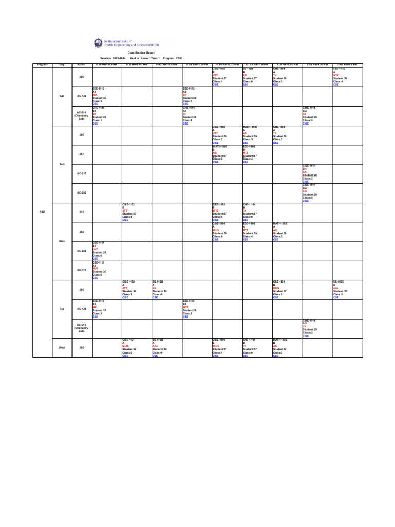 CSE Class Routine 2023-2024 Term 1 | PDF