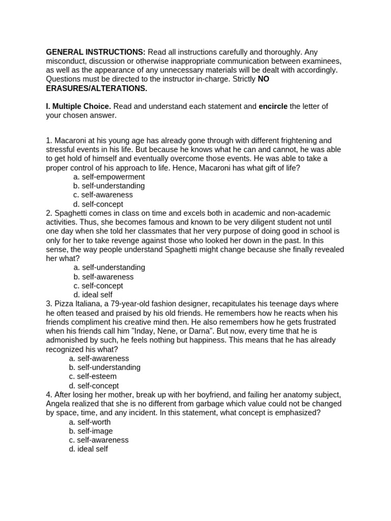 4th Quarter Personal Development | PDF | Mental Disorder | Emotions