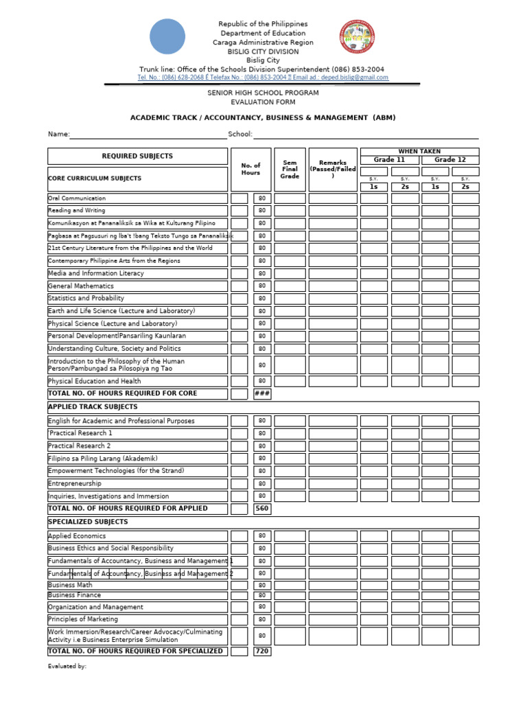 CHECKLIST Shs Subject Offerings | PDF | Science