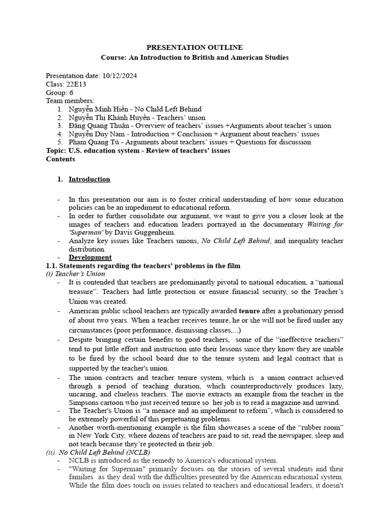 [GROUP 06] 3rd OUTLINE | PDF | No Child Left Behind Act | Trade Union