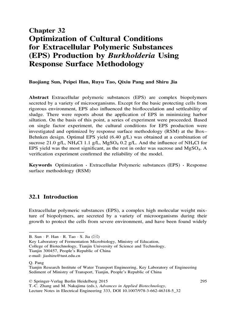 Optimization of Cultural Conditions For Extracellular Polymeric Substances (EPS) Production by ...