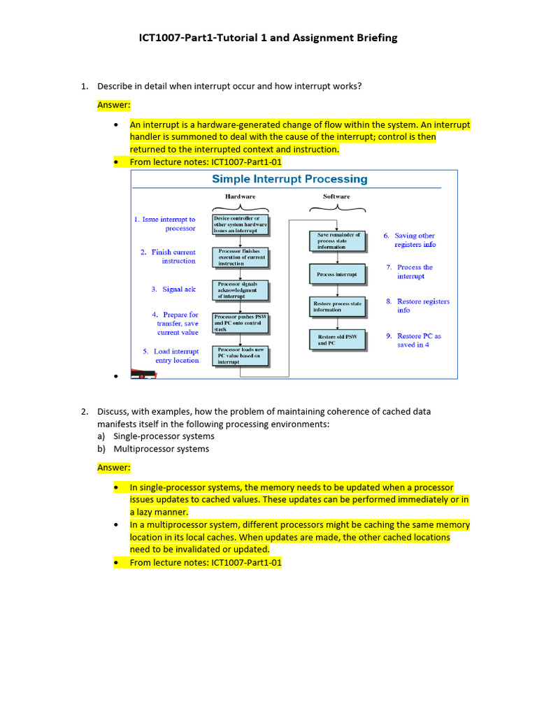 ICT1007 Part1 Tutorial1 (Answer) | PDF | Process (Computing) | Scheduling (Computing)