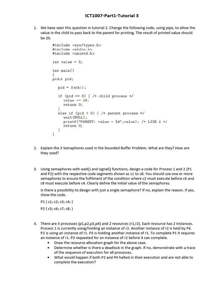 ICT1007 Part1 Tutorial3(Question) | PDF