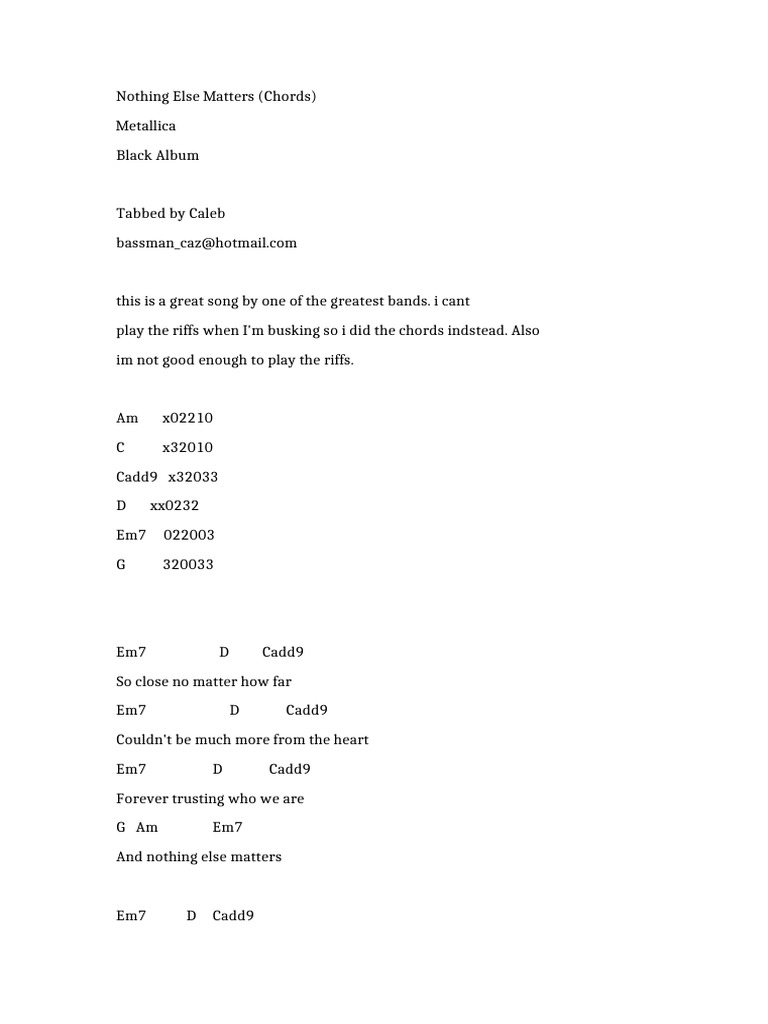 Nothing Else Matters Chords Guide | PDF | Rock Music | Music Industry