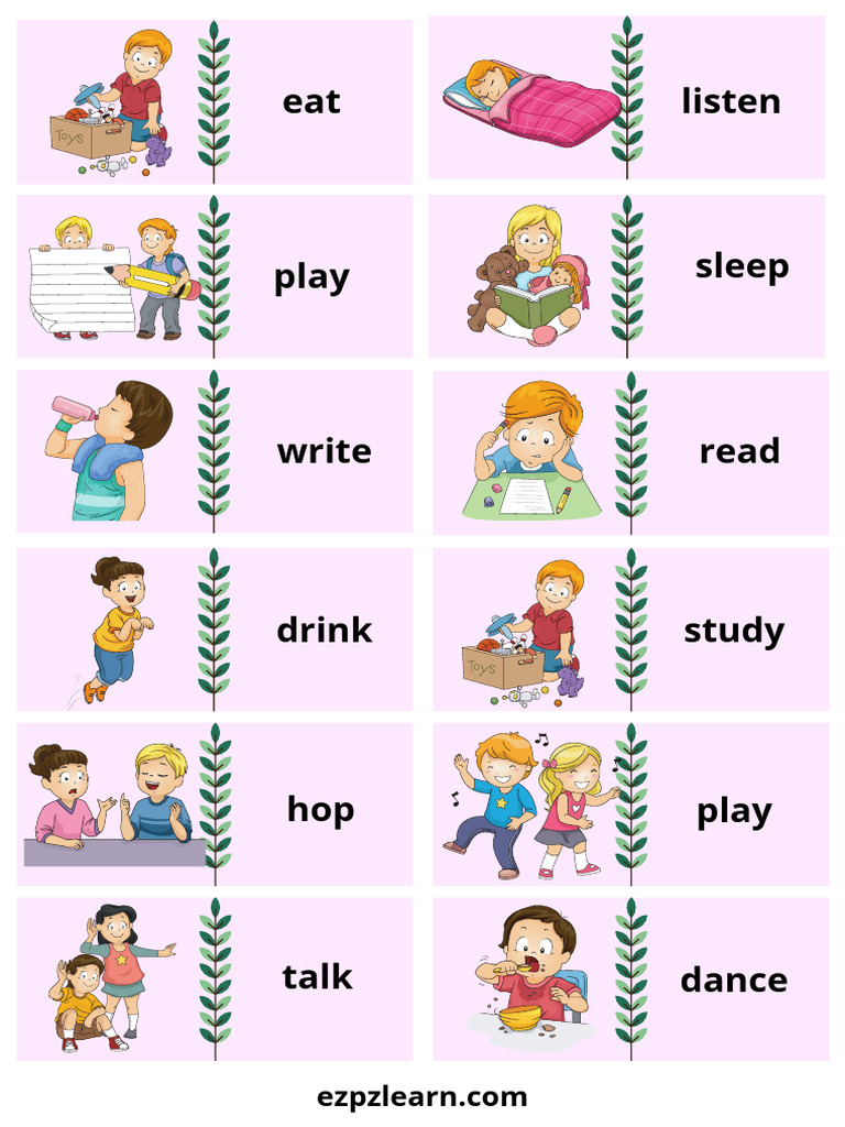 Action Verbs Dominoes Game Words PDF | PDF