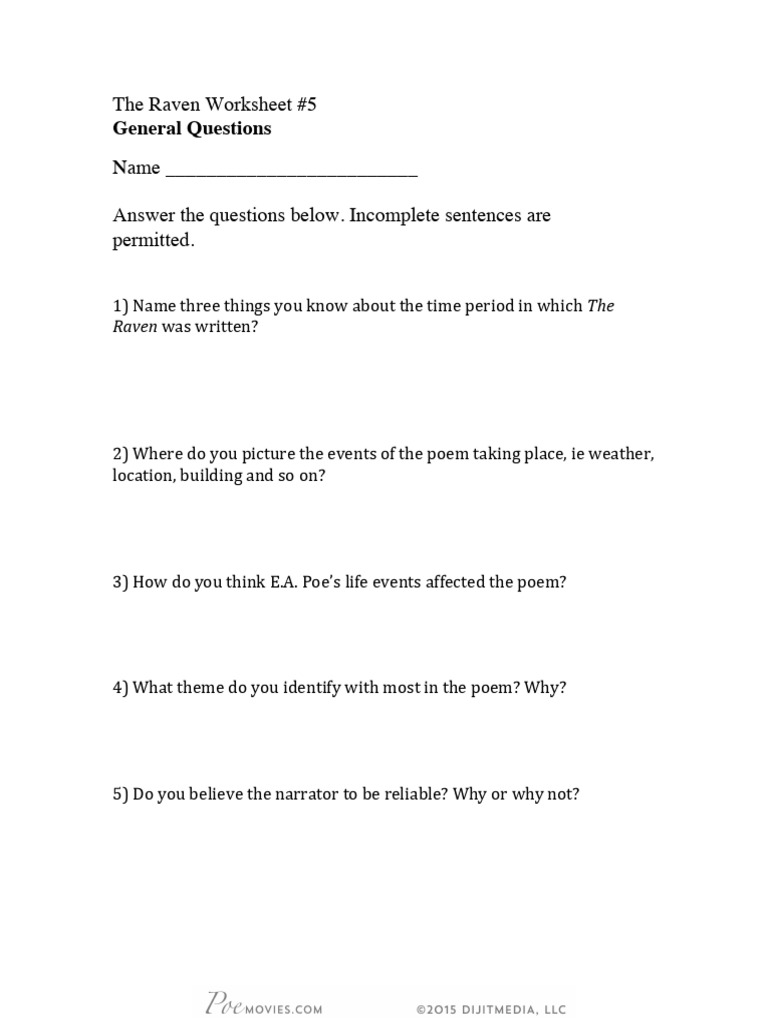 The Raven - Question Sheet 05 | PDF
