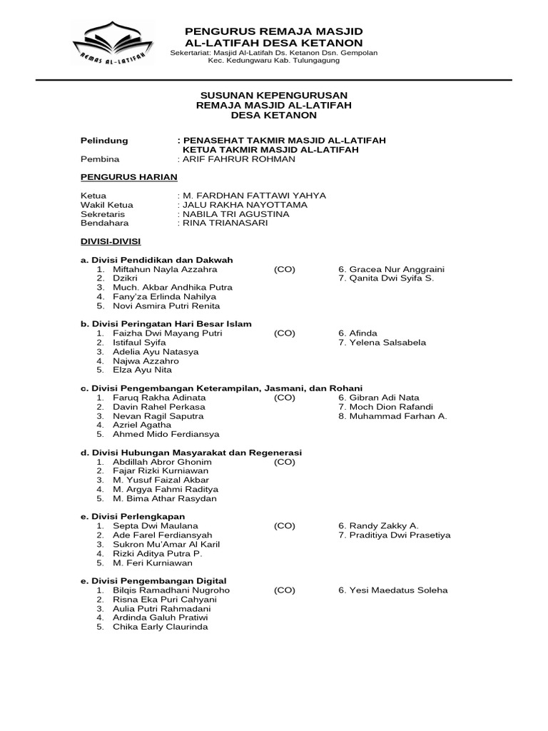 SUSUNAN_PENGURUS_REMAS_2024 | PDF