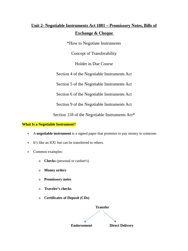 Unit 2 - Banking and Insurance Law | PDF | Negotiable Instrument | Cheque