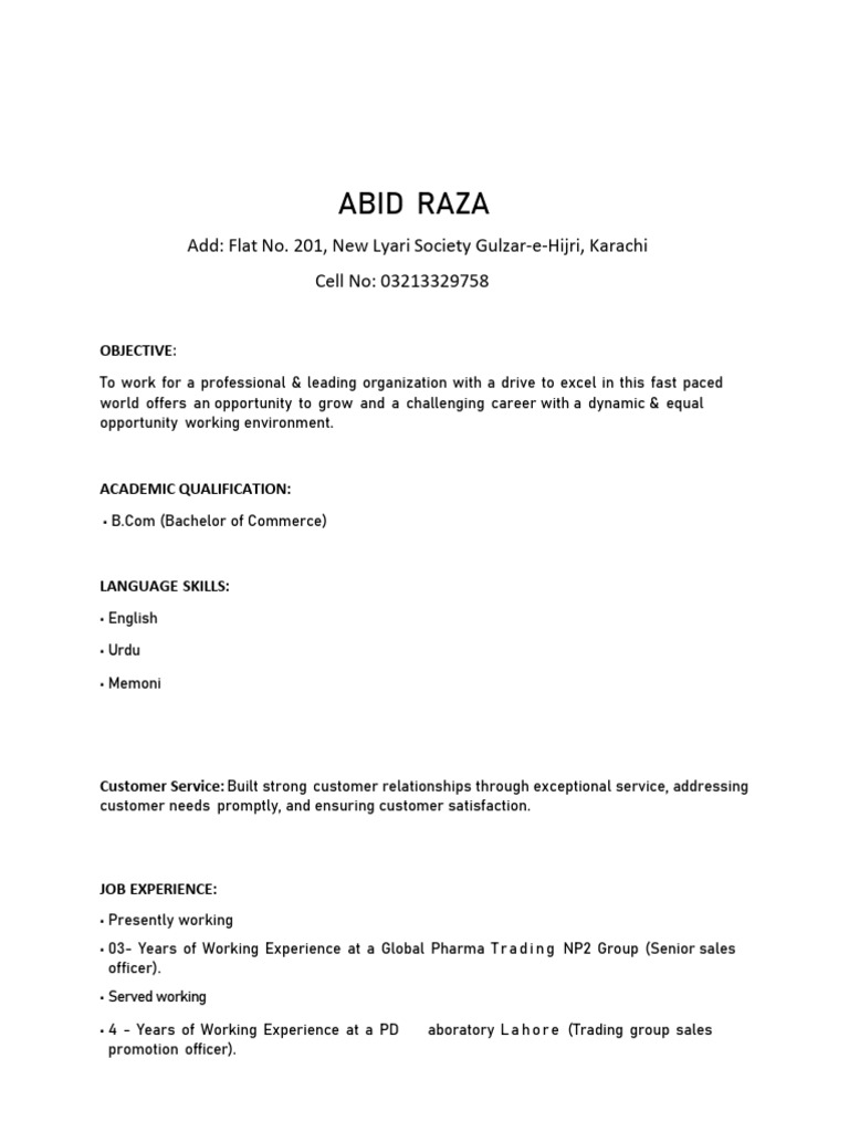 Curriculum Vitae Abid Raza. | PDF