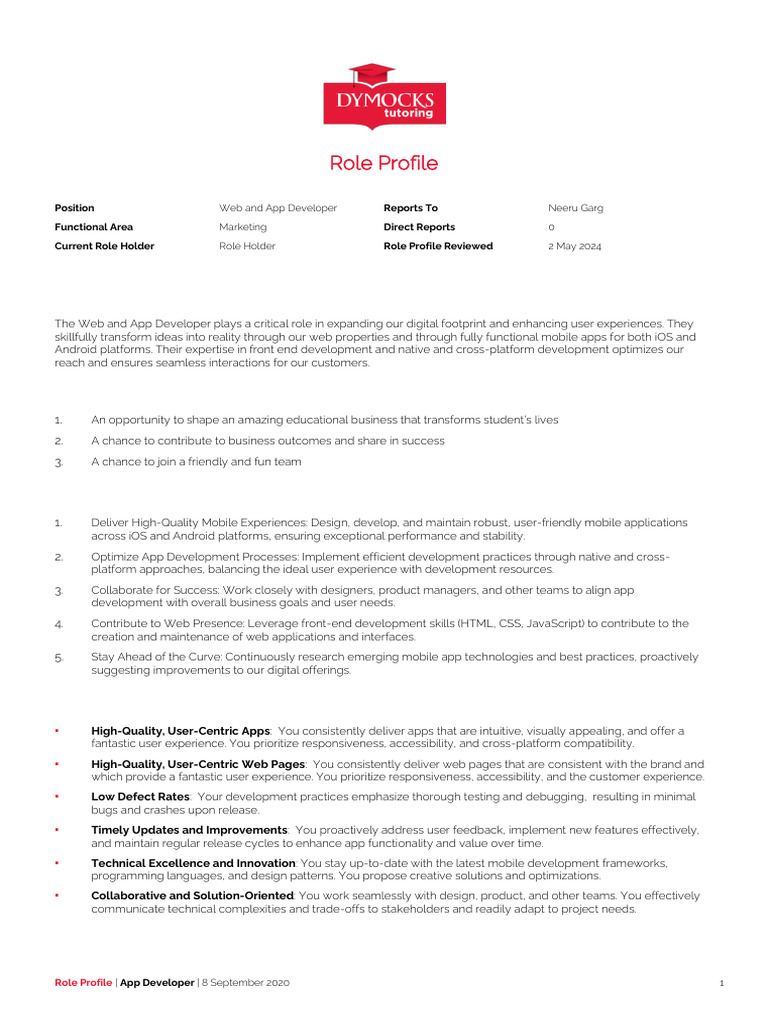 App Developer Role Profile Overview | PDF | Mobile App | Cross Platform ...