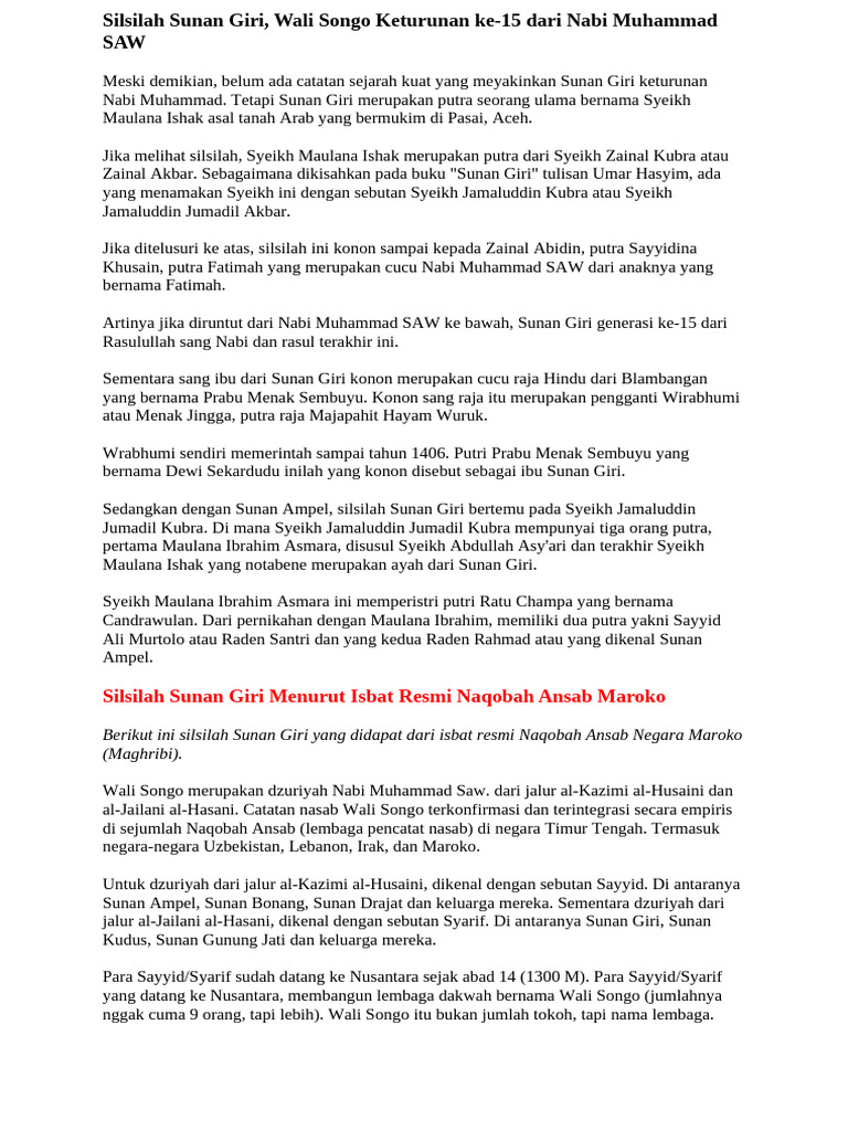 Silsilah Sunan Giri | PDF