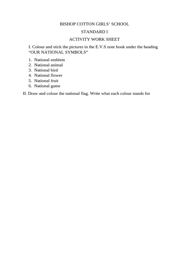 National Symbols Activity Worksheet | PDF