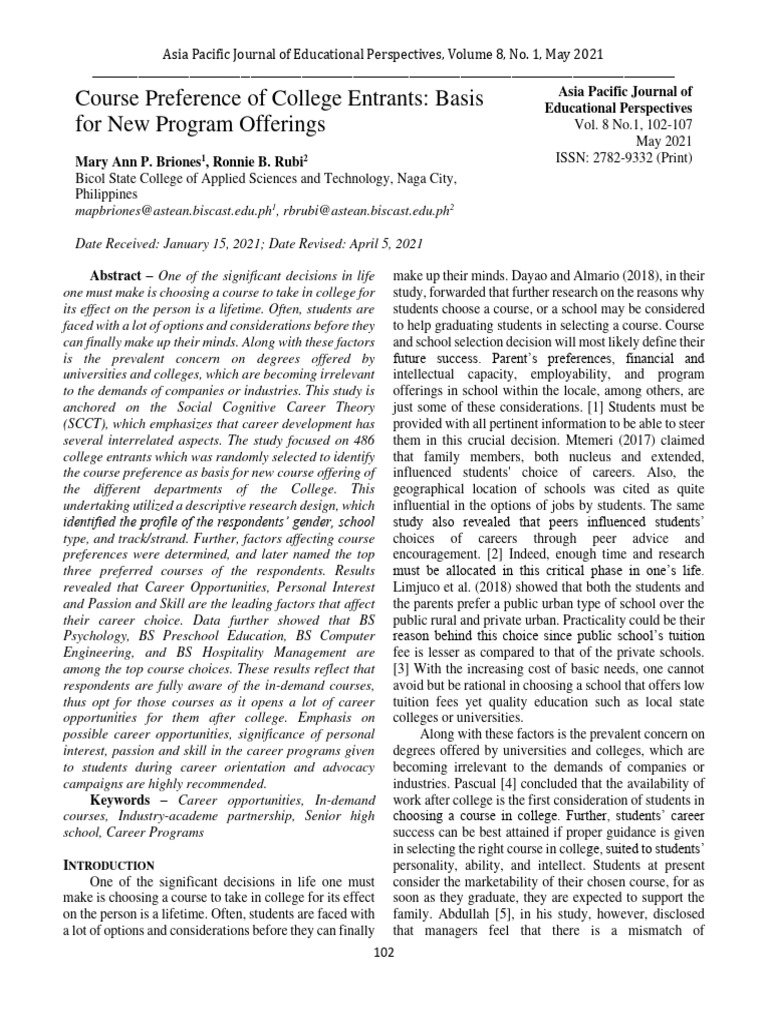 Course Preference of College Entrants Ba | PDF | Sampling (Statistics ...
