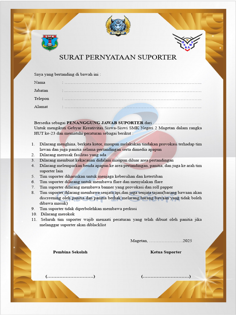 Surat Pernyataan Suporter V | PDF